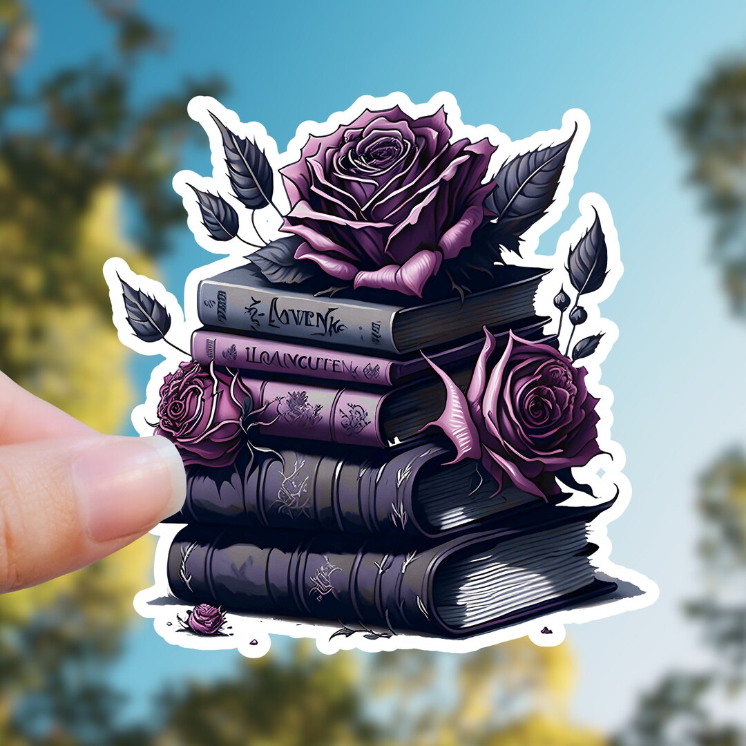 Purple Book Stack Sticker, Best Gifts for Her, Dark Rose Decals ...