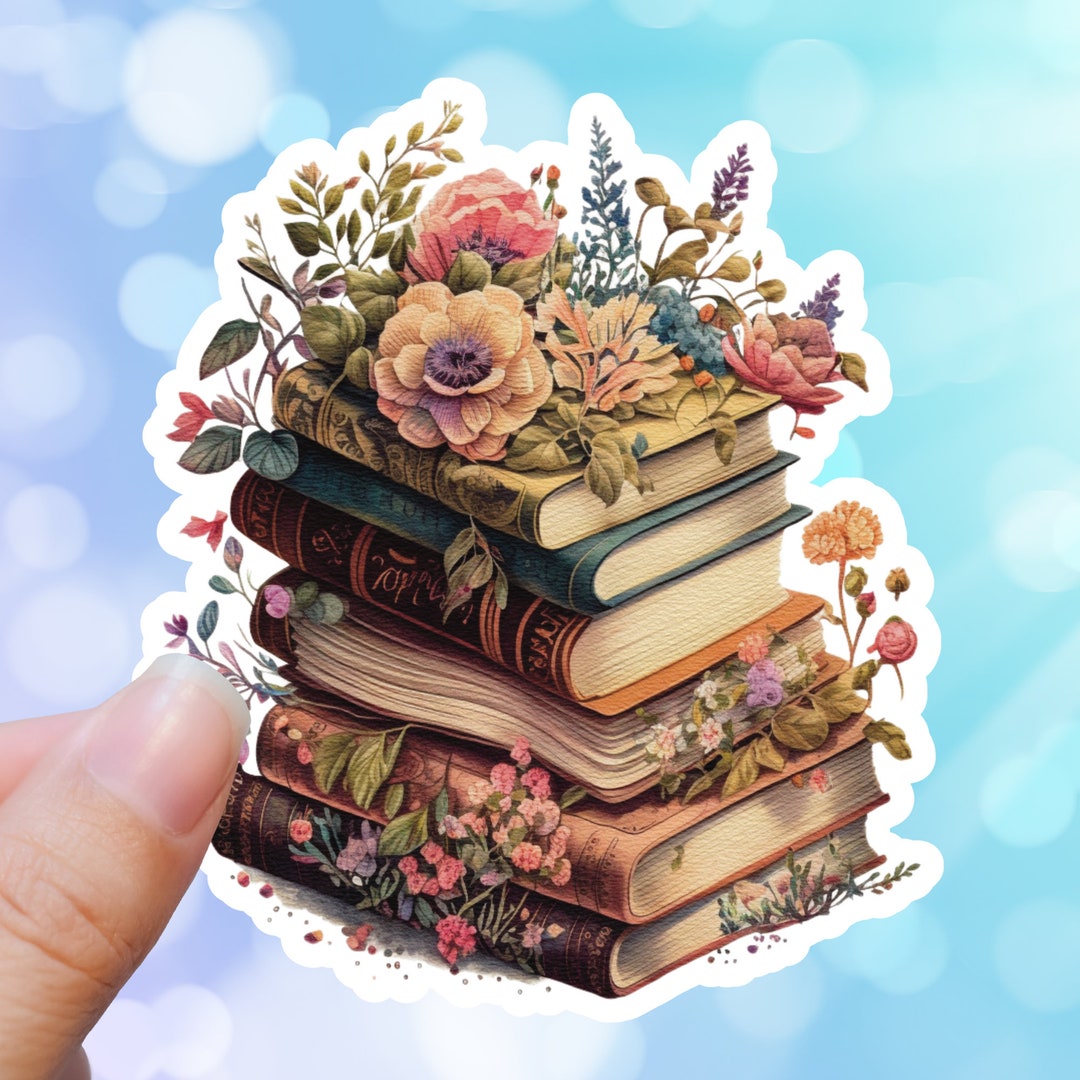 Stack of Books Sticker, Books and Flowers Sticker, Booktok Sticker ...