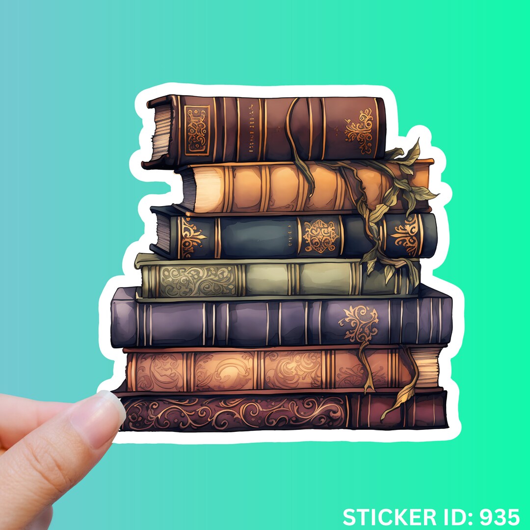 Stack of Books Sticker Antique Books Book Sticker Flower Sticker ...