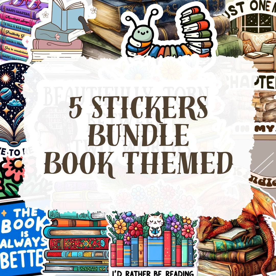 Book Sticker Pack of 5 Journaling Stickers Scrapbooking Supplies Reader ...
