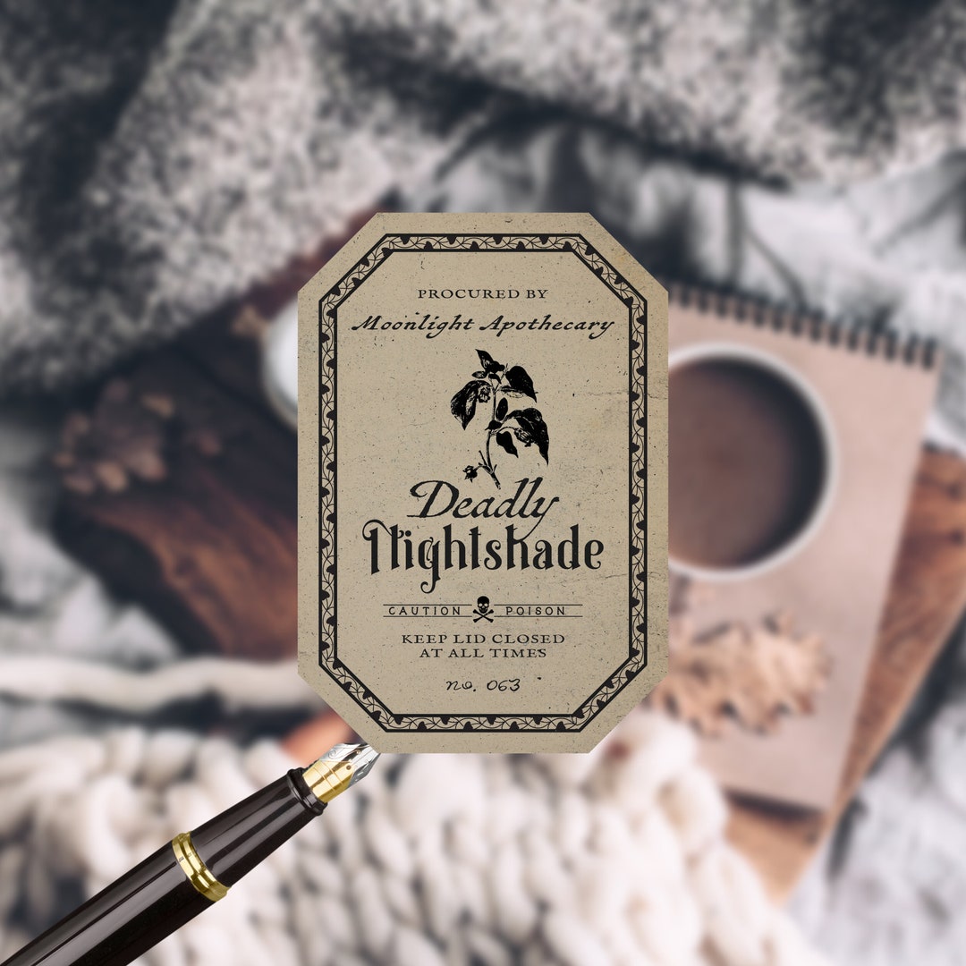 Deadly Nightshade Sticker, Wine Bottle Label, Halloween Label, Halloween Sticker, Potion Sticker ...