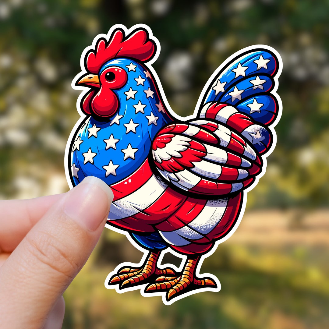 American Flag Chicken Sticker, Patriotic Decals, 4th of July Stickers ...