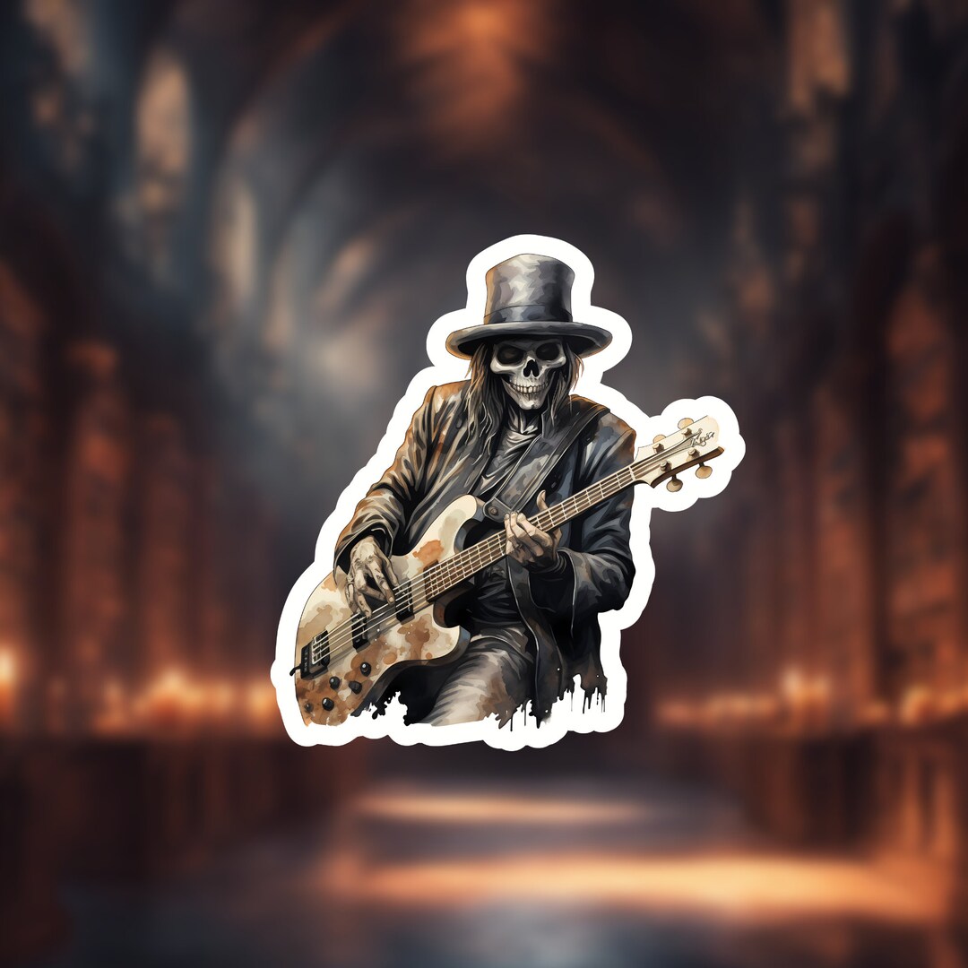 Skeleton Guitar Player Skeleton Sticker Musician Sticker - Etsy