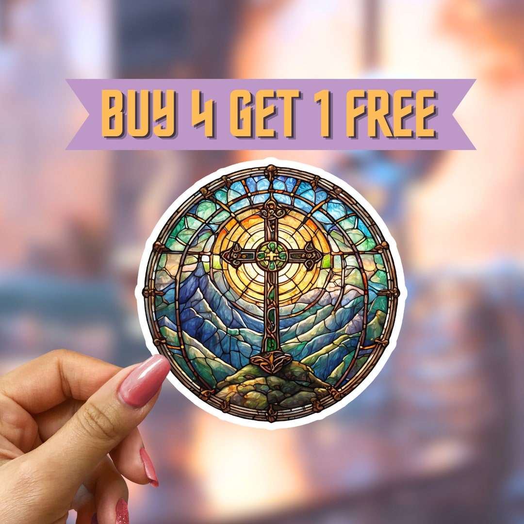 Cross Sticker, Stained Glass, Rosery Sticker, Faith Sticker, Religion ...