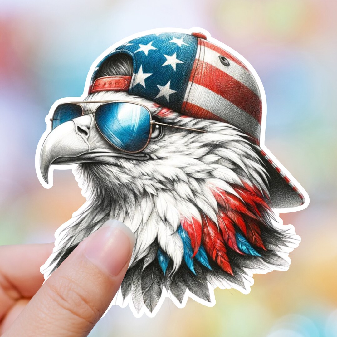 Bald Eagle Sticker, Cool Patriotic Stickers for 4th of July, USA Flag ...