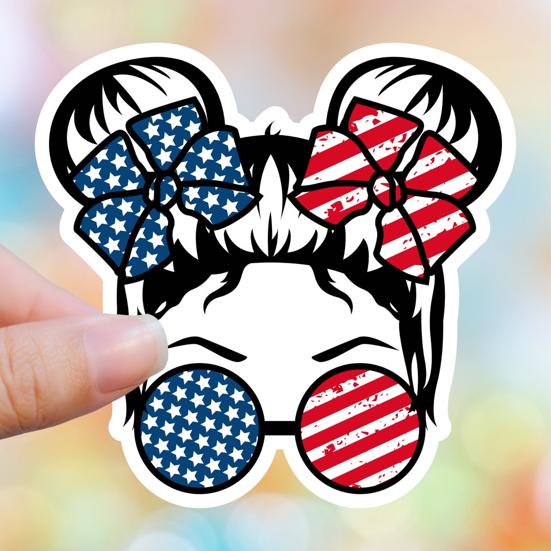 USA Flag Messy Bun Sticker, 4th of July Gift, Patriotic Mom Decal ...