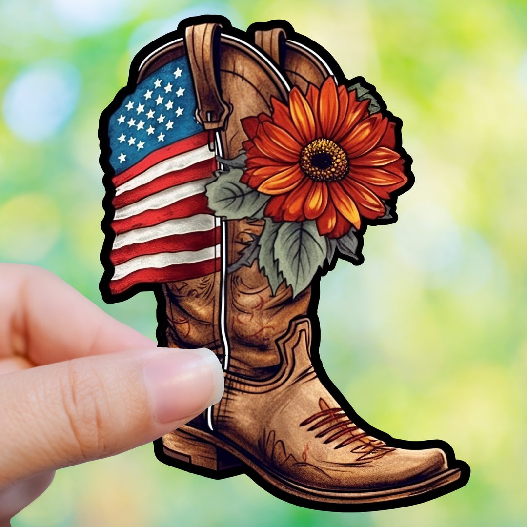 Cowboy Boots Sticker Boots USA Western Cowgirl Farm Life Blue Collar ...