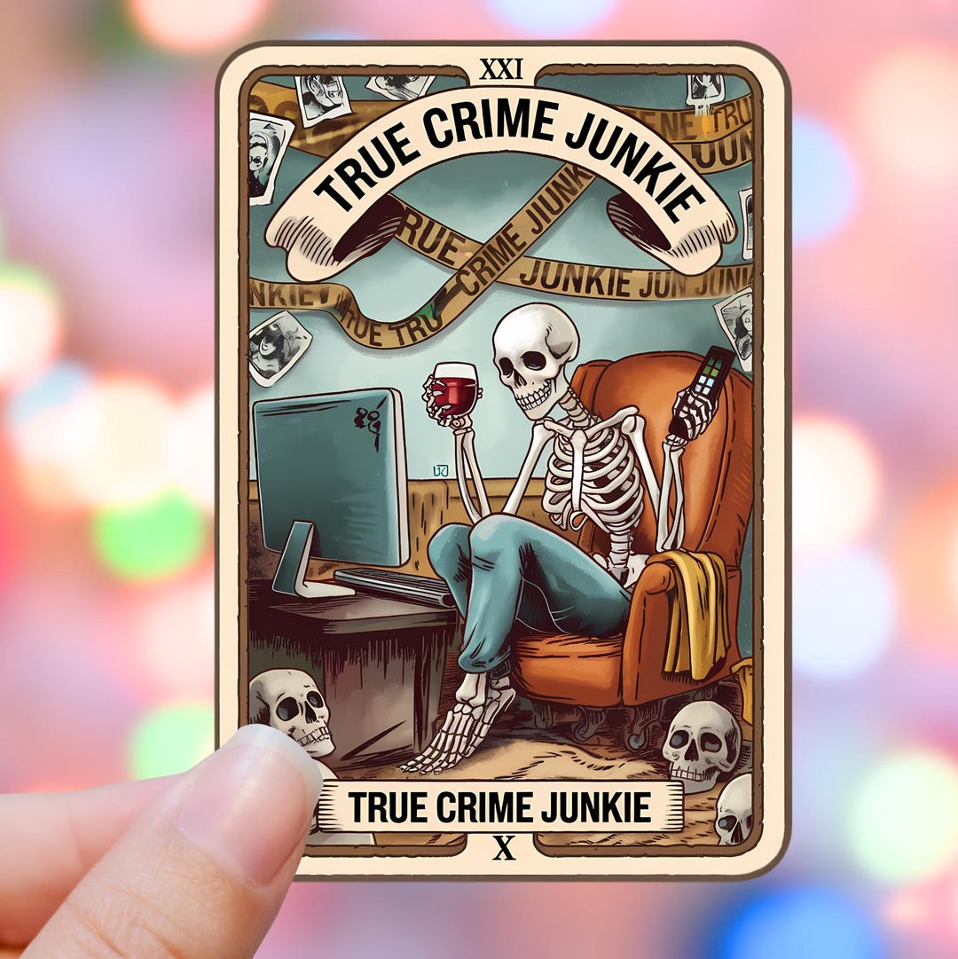 True Crime Junkie Sticker, Skeleton Decal, Halloween Party Supplies ...