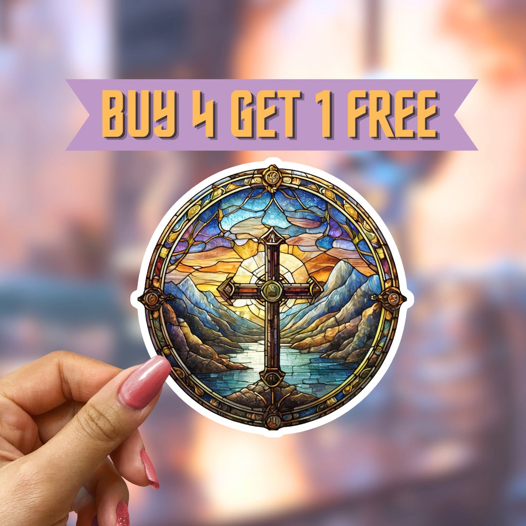Cross Sticker, Stained Glass, Rosery Sticker, Faith Sticker, Religion ...