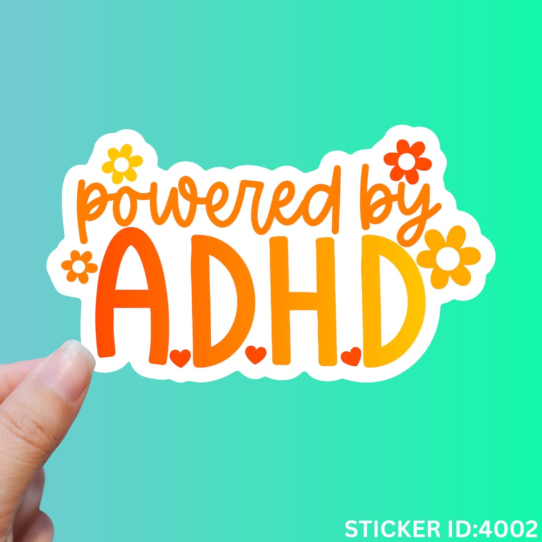 Powered by ADHD Sticker, Mental Health Sticker, Water Bottle Decal ...