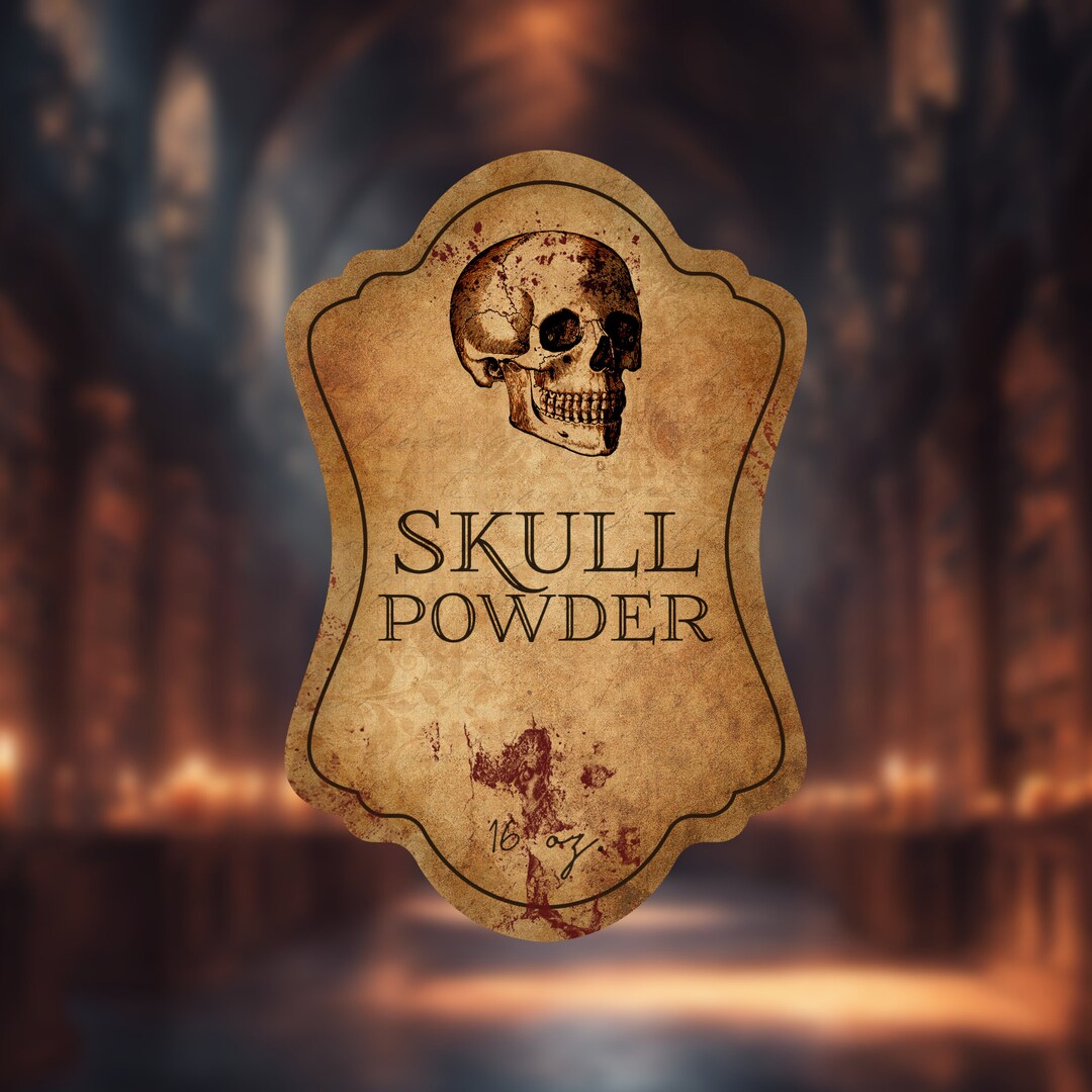 Skull Powder Sticker, Wine Bottle Label, Halloween Label, Halloween ...