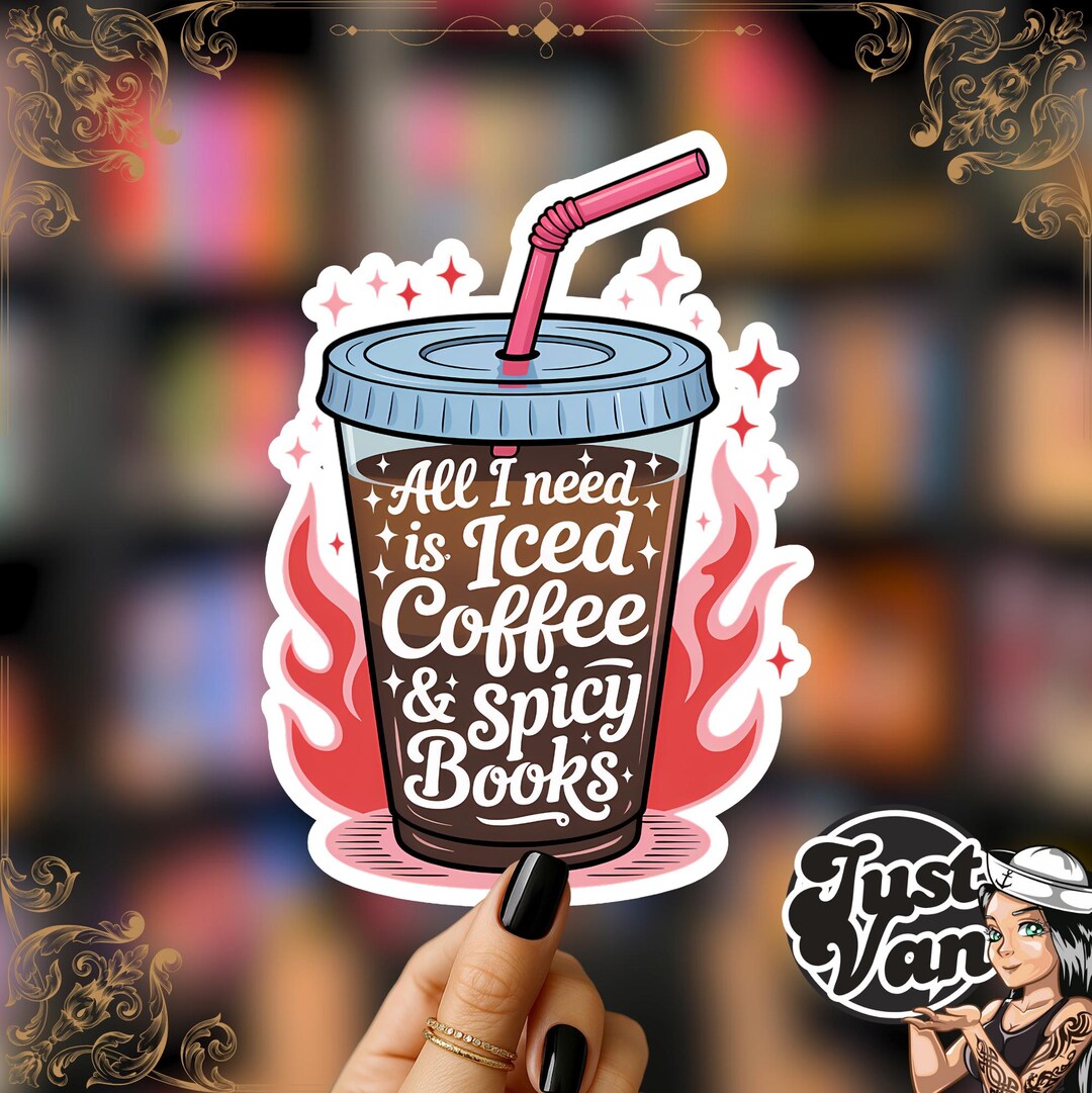 Iced Coffee and Spicy Books Sticker, Reader Laptop Decal - Etsy