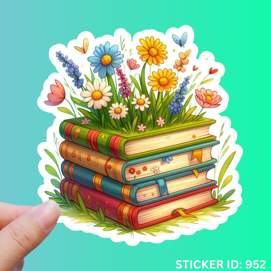 Stack of Books Sticker Antique Books Book Sticker Flower Sticker ...