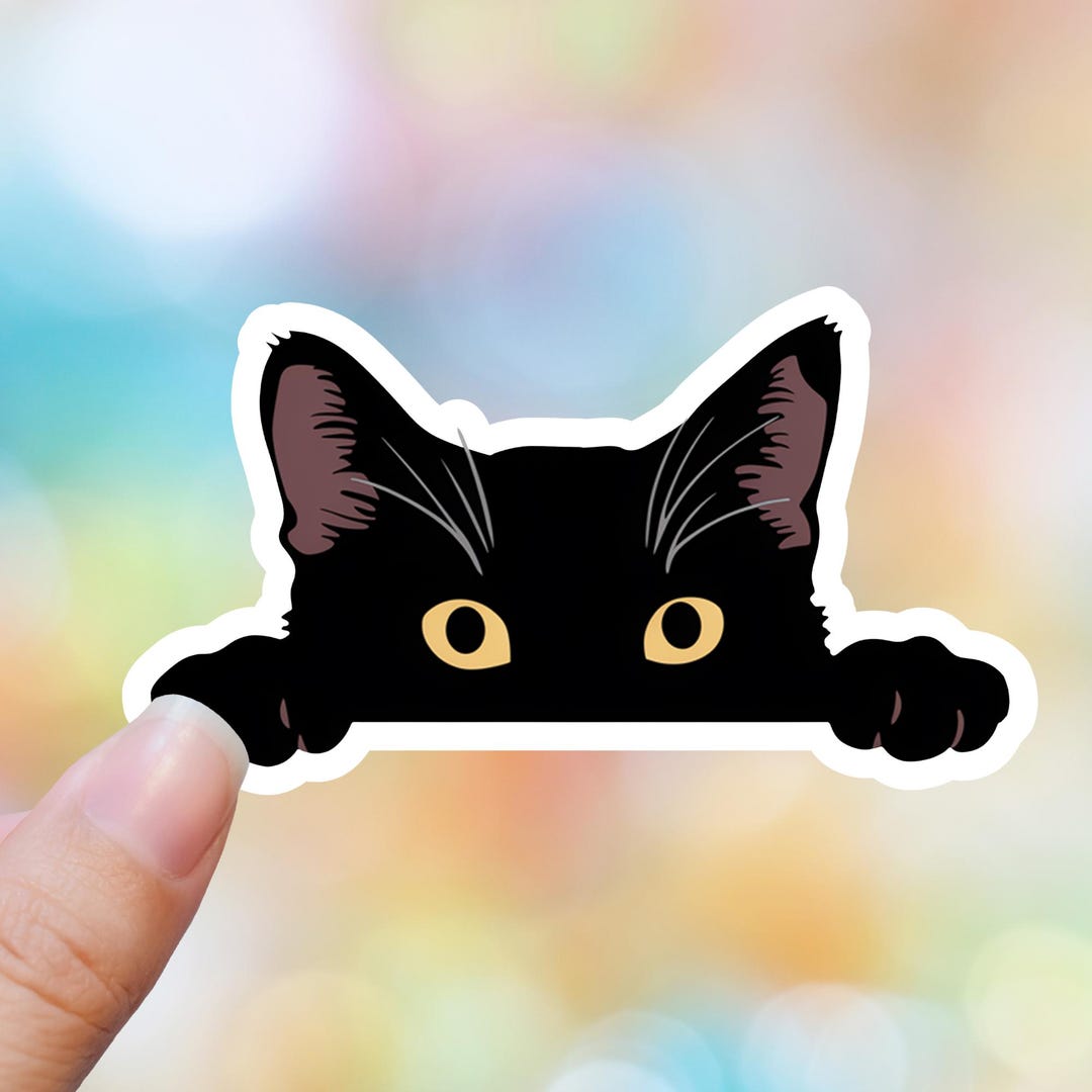 Black Cat Sticker, Peeking Cat, Black Cat, Animal Sticker, Feline ...