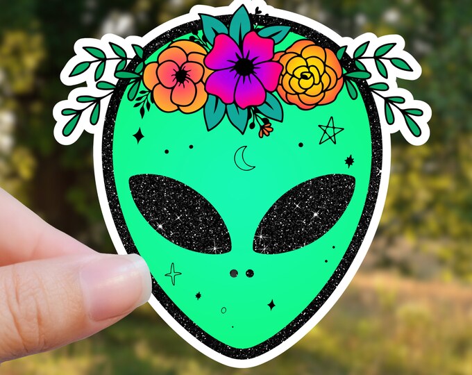 Space Alien Cowboy Sticker UFO Vinyl Sticker Funny Alien Decal Alien ...