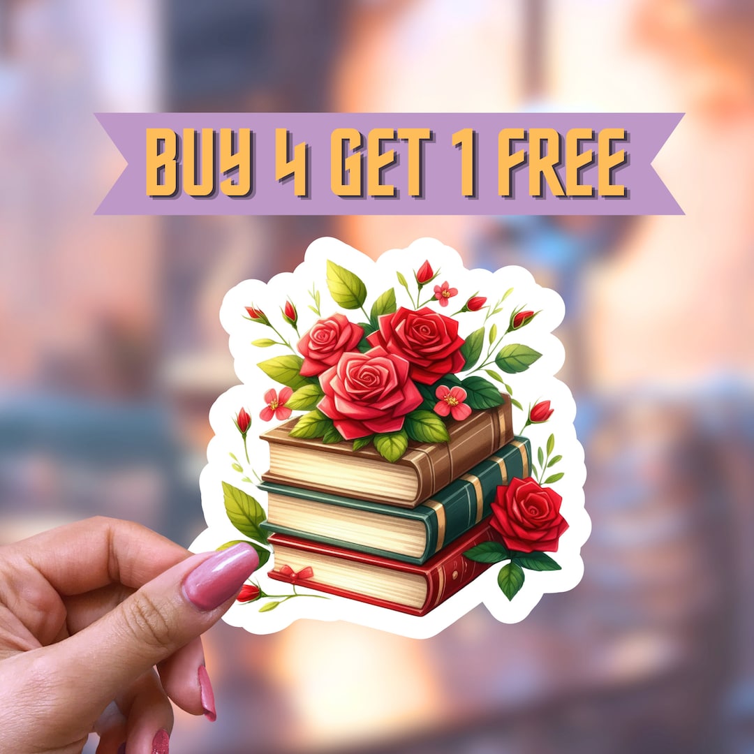 Book Sticker, Book Stack, Stack of Books, Sticker, Stickers, Flowers ...