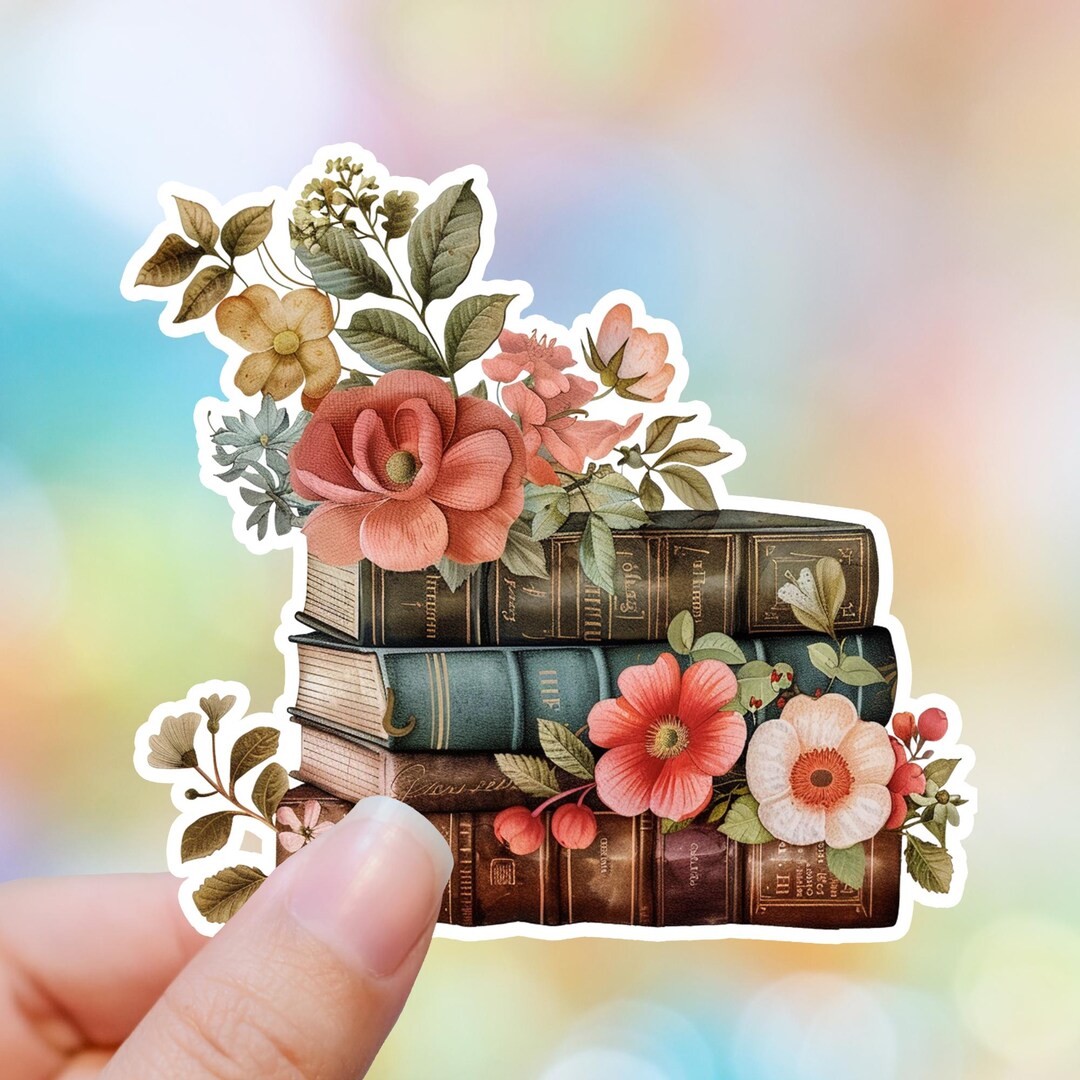 Antique Books Stack of Books Flower Sticker Book Sticker Reader Sticker ...