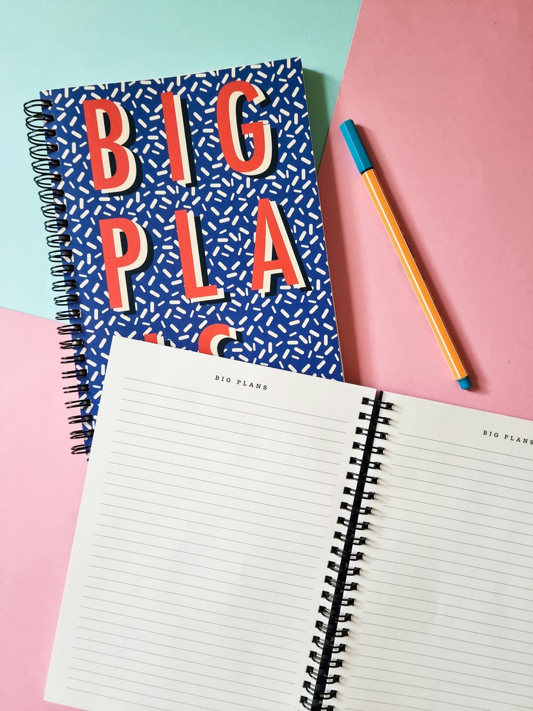 Cool Retro Colorful Spiral BIG PLANS Notebook Spiral Lined Notebook for ...