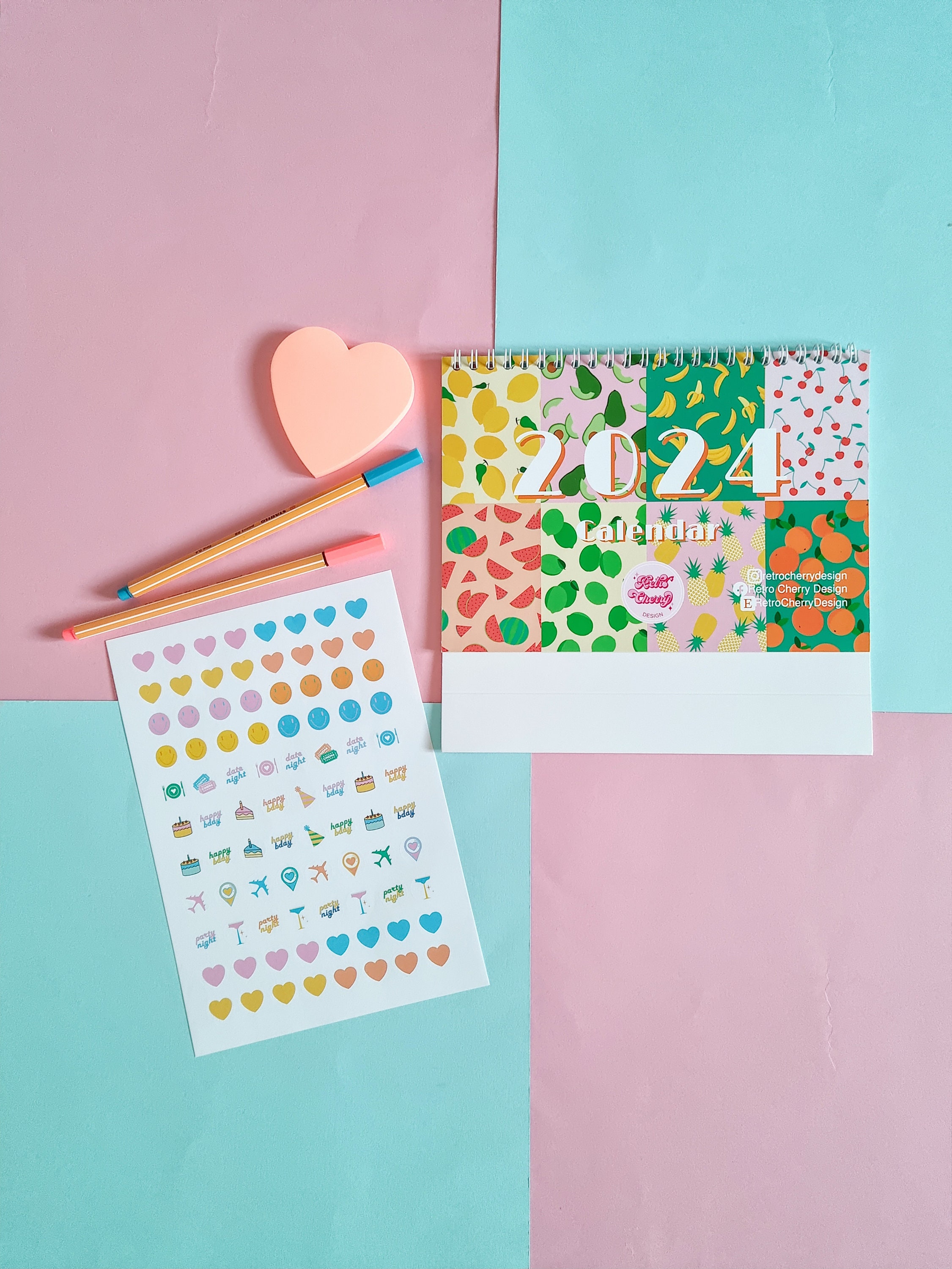 2024 Fruit Colorful Desk Home Office Kitchen Monthly Calendar A5 2024 ...