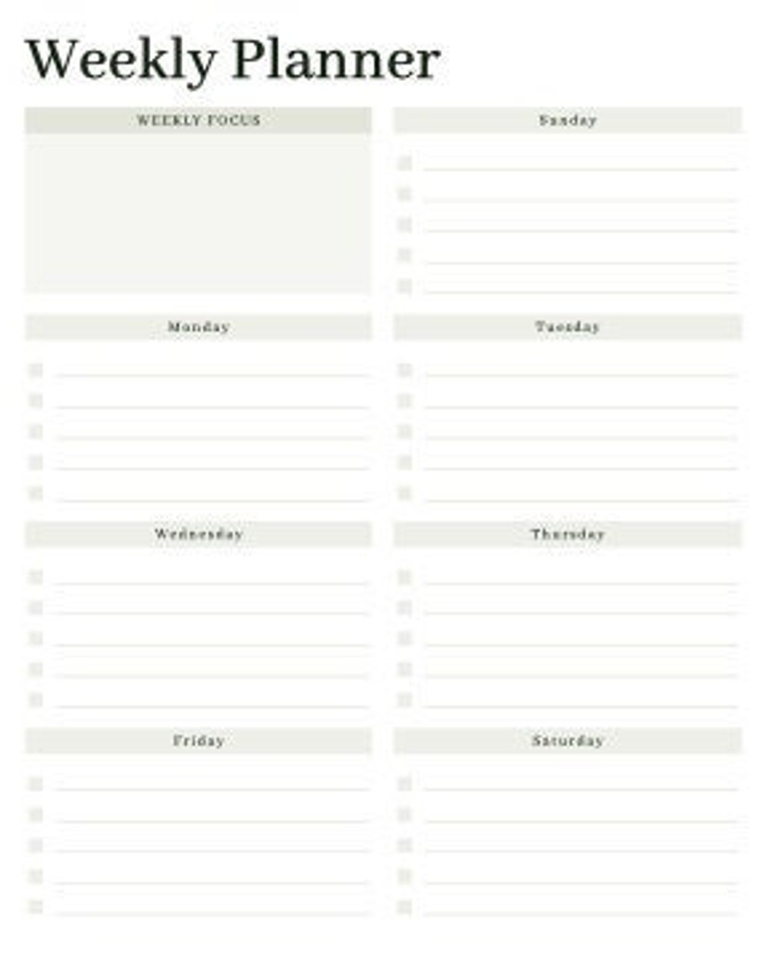 Simple Weekly Planner (one Page) - Etsy