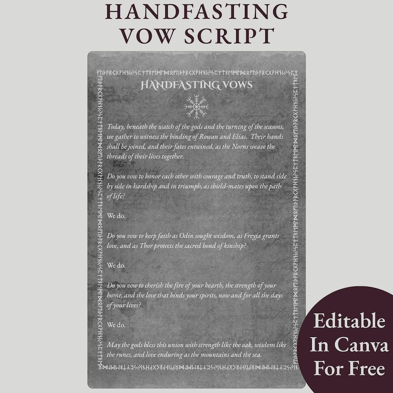 Handfasting Vow Script Viking Rune Norse Pagan Wedding Ceremony Ritual ...