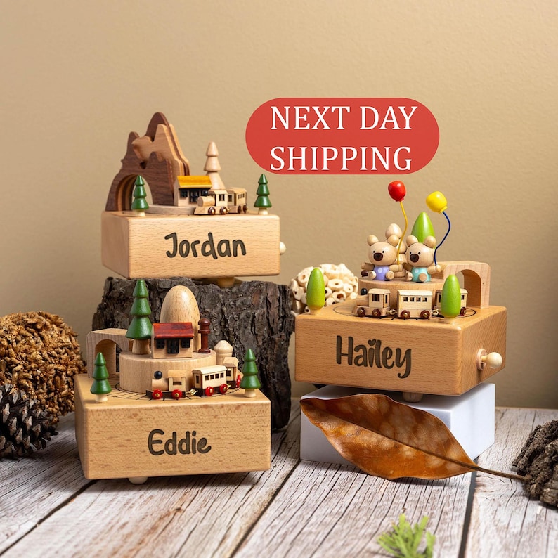 Personalized Wooden Train Music Box, Engraved Music Box for Baby ...