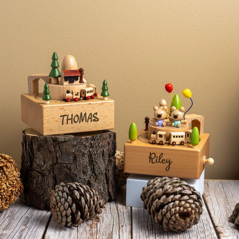 Personalized Wooden Train Music Box, Engraved Music Box for Baby ...