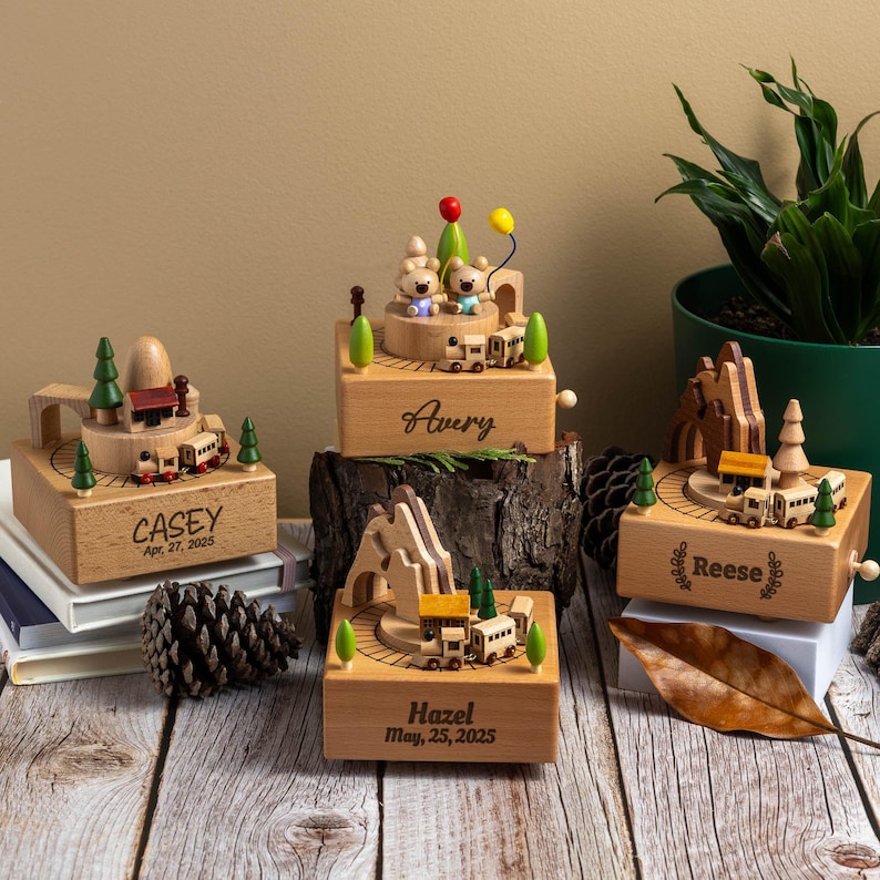 Personalized Wooden Train Music Box, Engraved Music Box for Baby ...