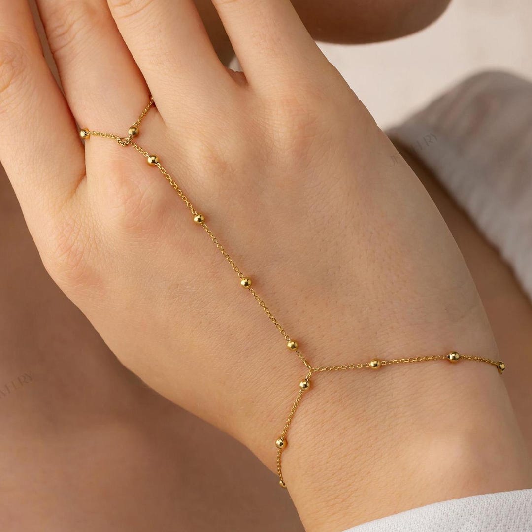 Beaded Hand Chain Bracelet, Beaded Hand Jewelry and Chain Ring ...