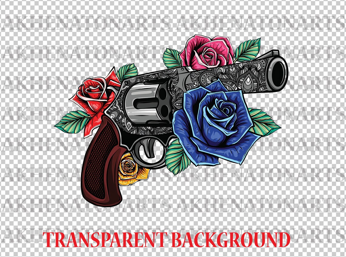 Gun and Roses Png Hand Gun Roses Png Pistol Design - Etsy
