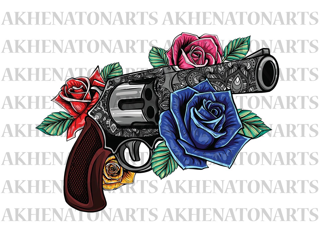 Gun and Roses Png , Hand Gun , Roses Png , Pistol Design , Digital ...
