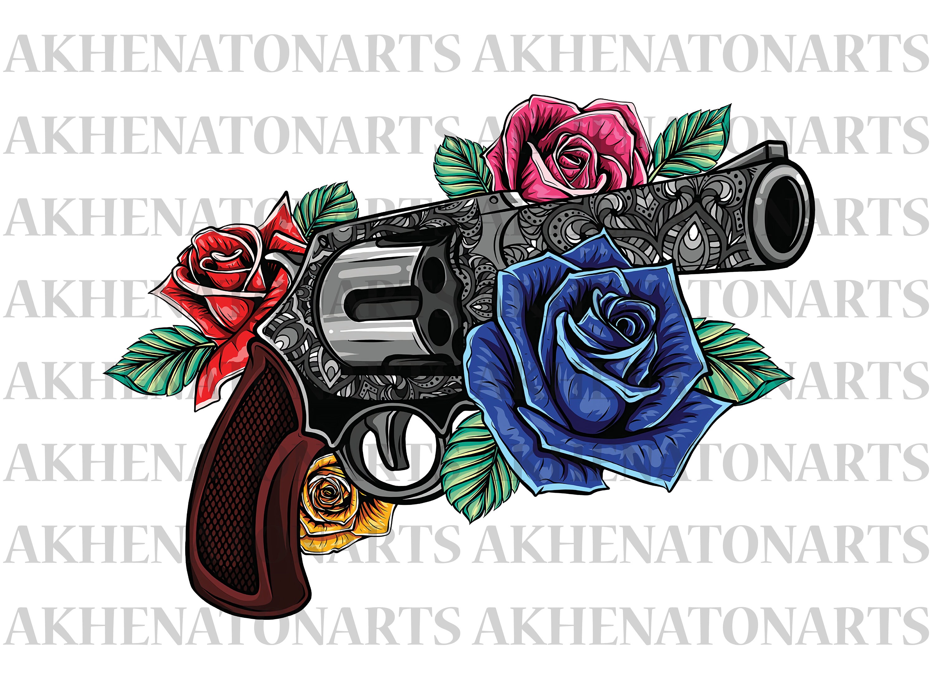 Gun and Roses Png Hand Gun Roses Png Pistol Design - Etsy