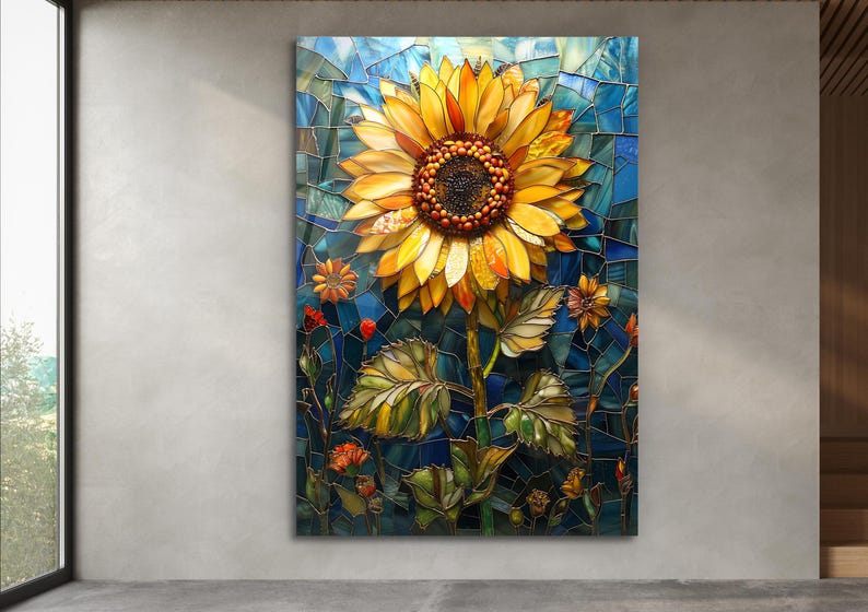 Stained Glass Style Sunflower Wall Art, Flower Window Hanging, Floral ...