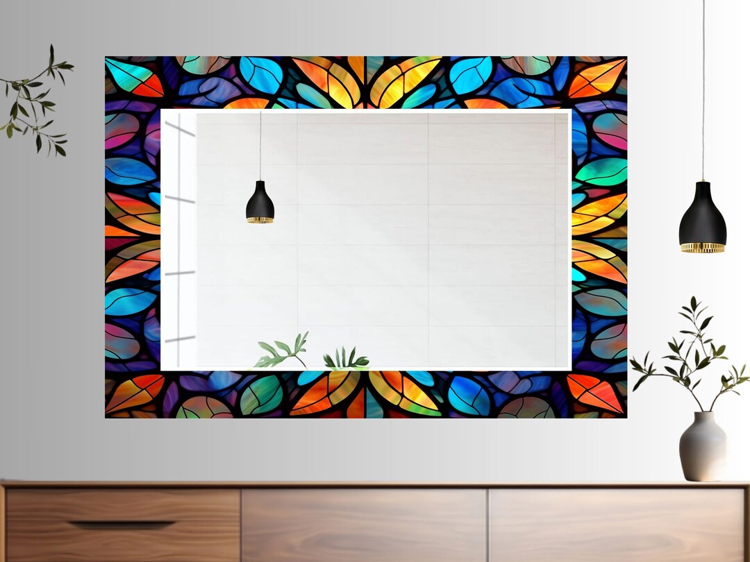 Stained Glass Pattern Wall Mirror Large Entryway Mirror Wall - Etsy