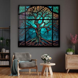 Stained Glass Painting Tree of Life, Stain Glass Printing Wall Art Work ...