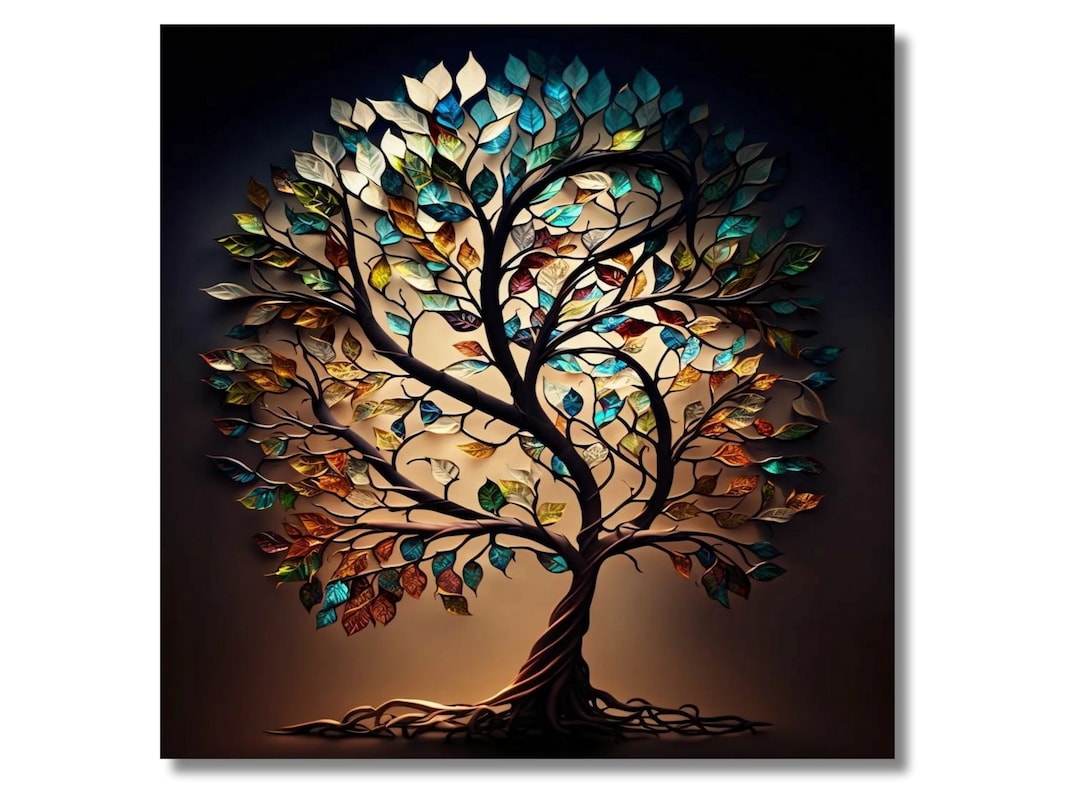 Stained Glass Painting Tree of Life, Stained Glass Window Glass Wall ...