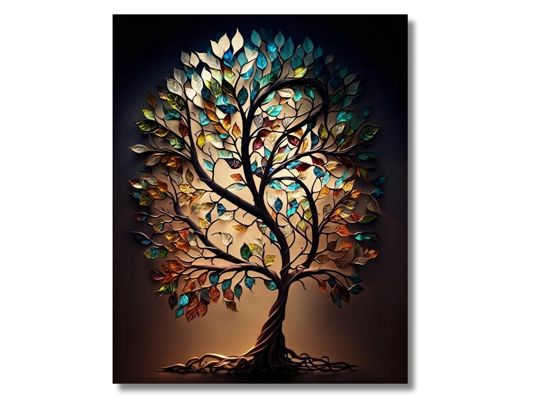 Stained Glass Painting Tree of Life, Stained Glass Window Glass Wall ...