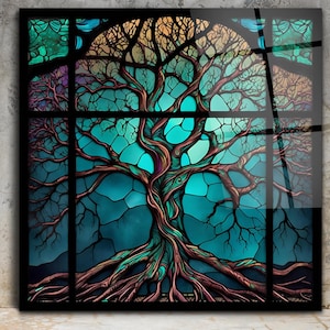 Stained Glass Painting Tree of Life, Stain Glass Printing Wall Art Work ...