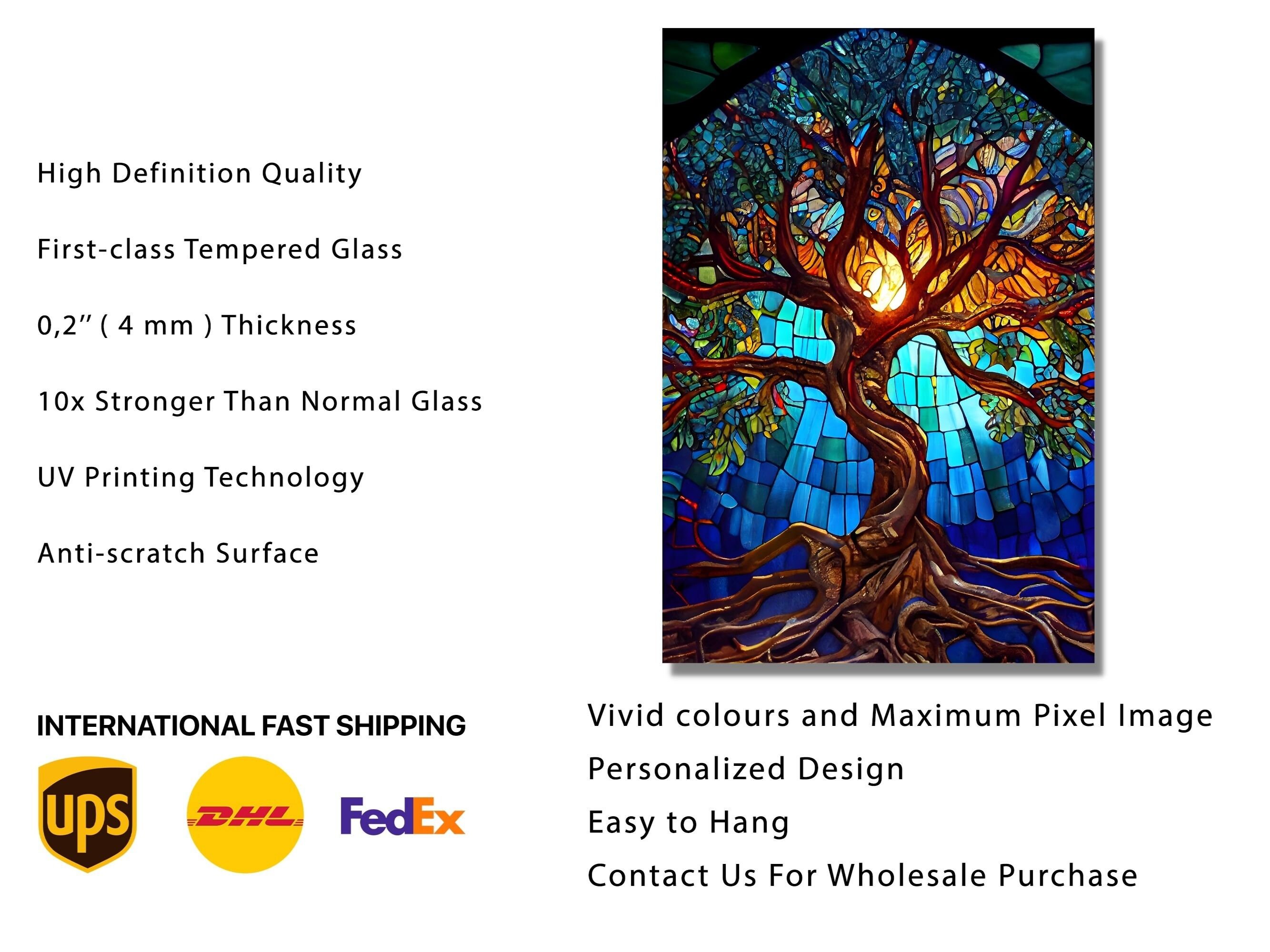 Stained Glass Painting Tree of Life, Stained Glass Window Glass Wall ...