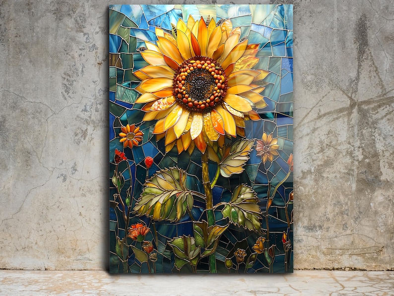 Stained Glass Style Sunflower Wall Art, Flower Window Hanging, Floral ...