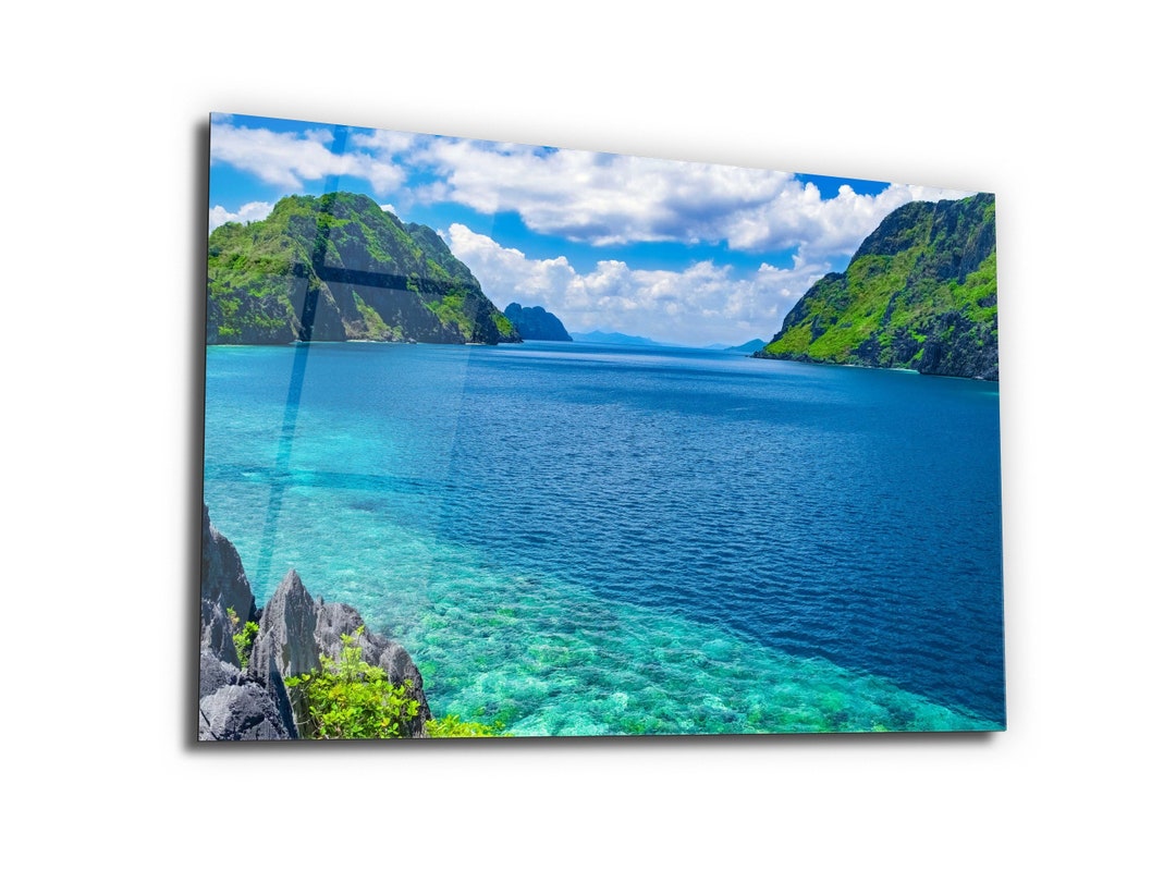 Tropical Ocean Glass Wall Art Prints UV Printing Glass Art Decor Large ...