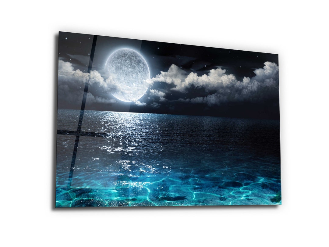Moon Art, Glass Wall Art Gift, Glass Wall Print, Large Glass Art, Glass ...