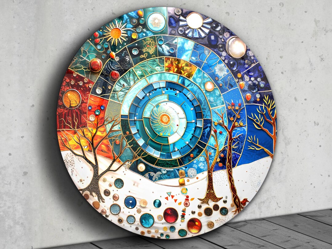 Tempered Glass Four Seasons Wall Art, Round Stained Glass Decor - Etsy