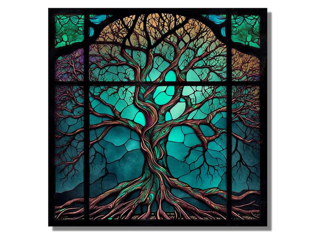 Stained Glass Painting Tree of Life, Stain Glass Printing Wall Art Work ...