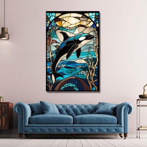 Stained Glass Painting Art Work Sea Life Pattern , Stained Glass Window ...