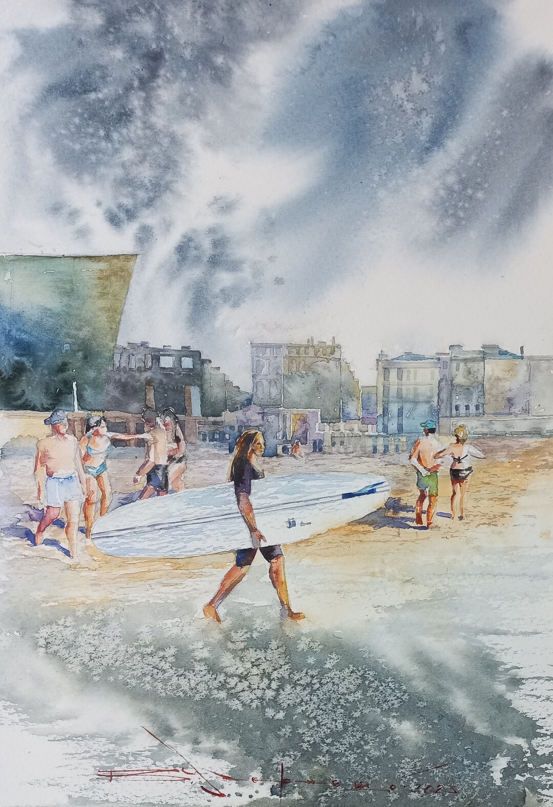 San-sebastian Painting Original Art Watercolor Spain European Urban ...