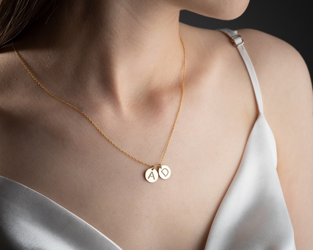 Tiny 14k Gold Initial Necklace Silver Custom Birthstone Pendant ...