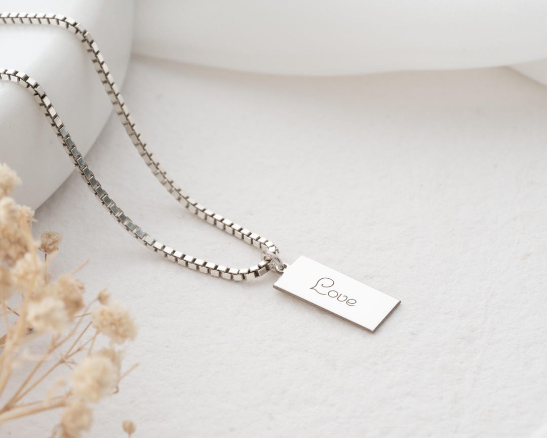 Custom Bar Necklace Silver Name Engraved Necklace Personalized Name ...