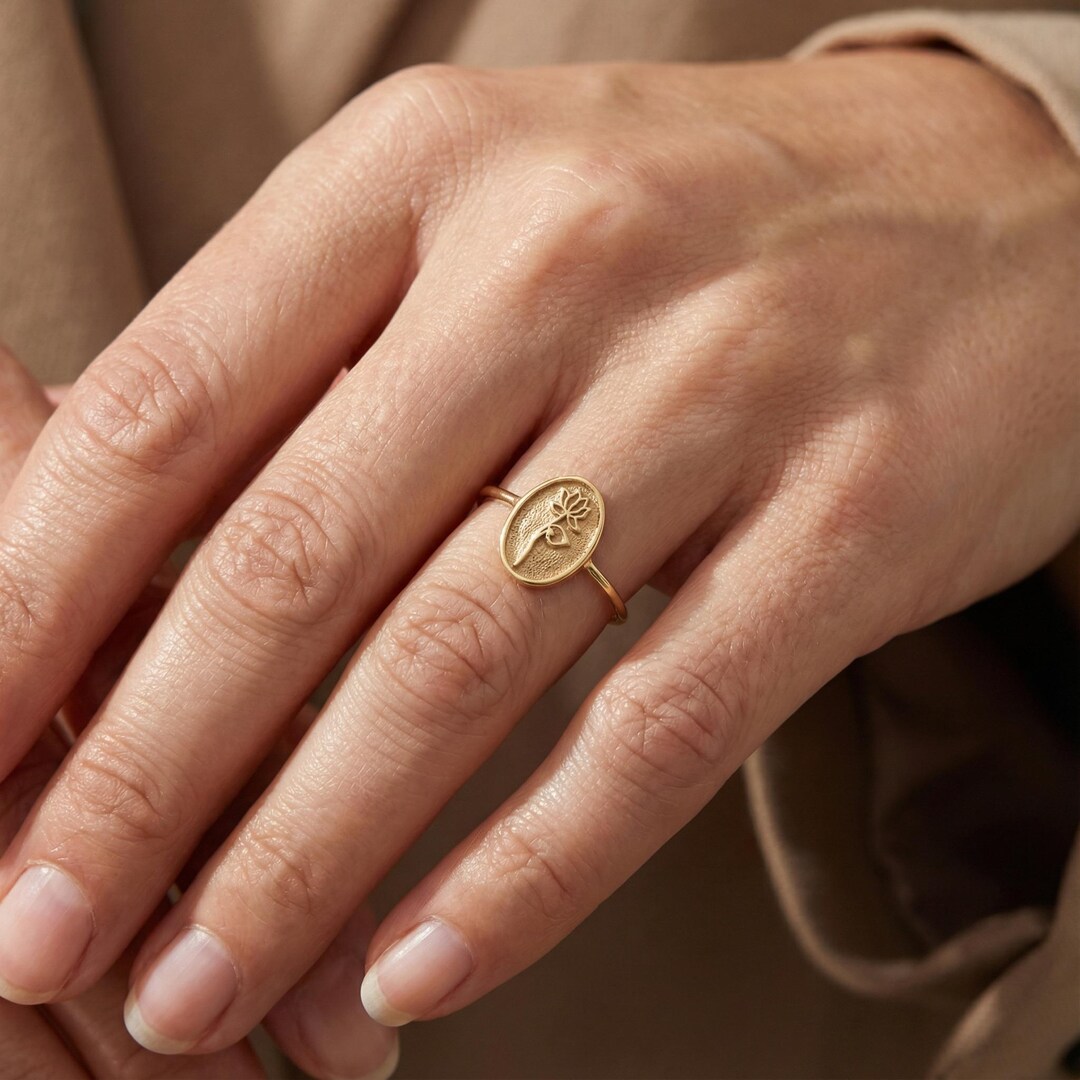 Custom Gold Birth Flower Ring Silver December Birth Month Flower Ring ...