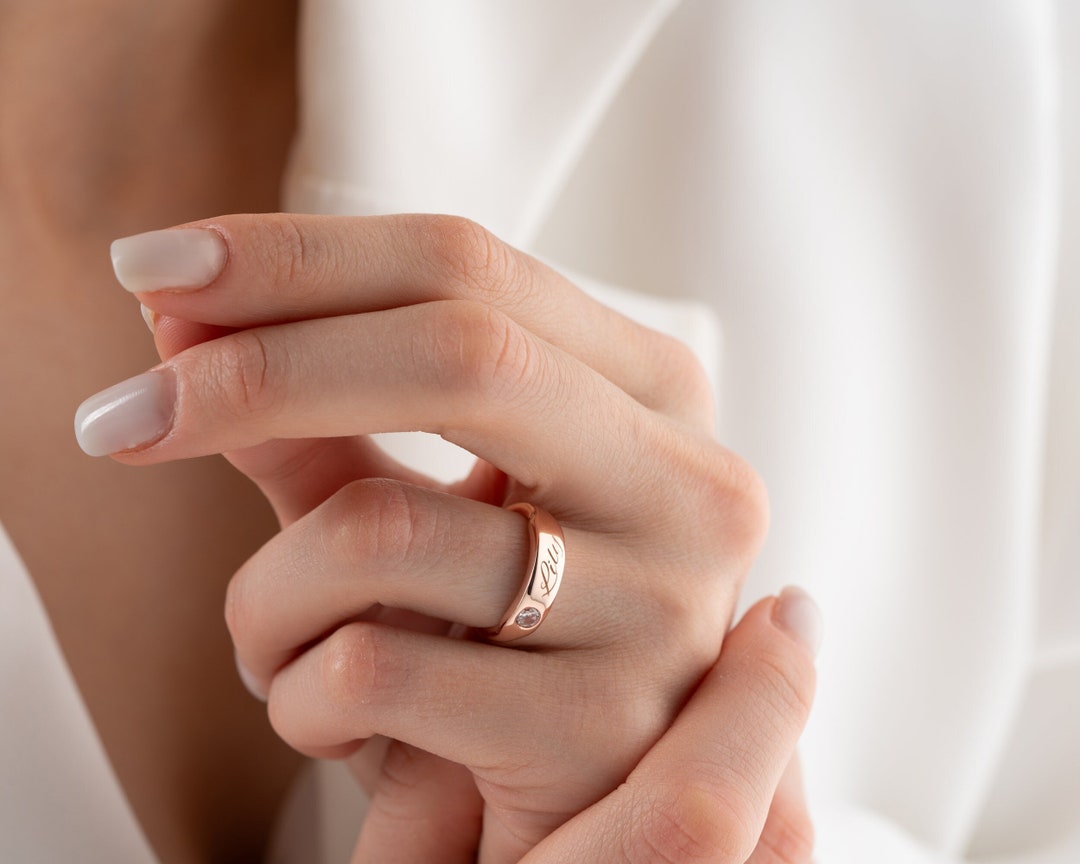 Dainty Gold December Birthstone Ring Personalized Blue Topaz Dome Ring ...